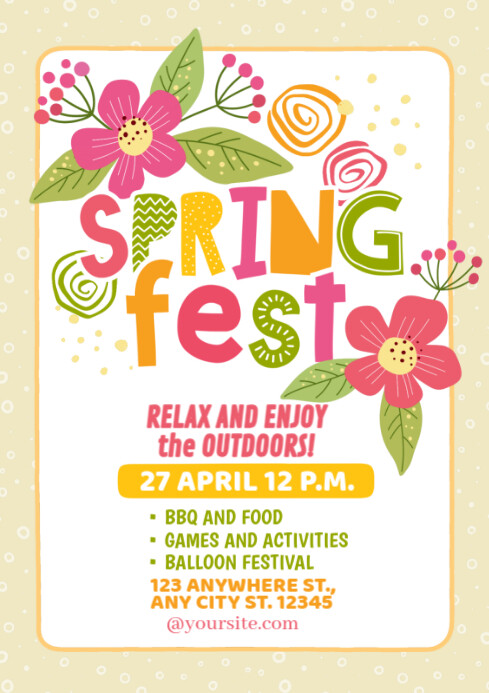 White Floral Spring Festival A4 Template | PosterMyWall