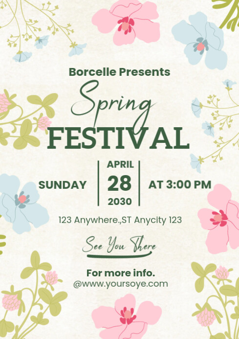 White Floral Spring Festival A4 Template | PosterMyWall