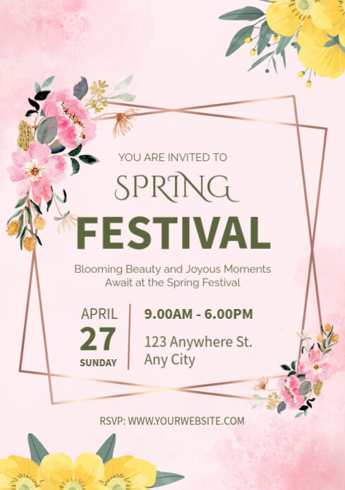 White Floral Spring Festival Celebration Advertising A4 Template ...