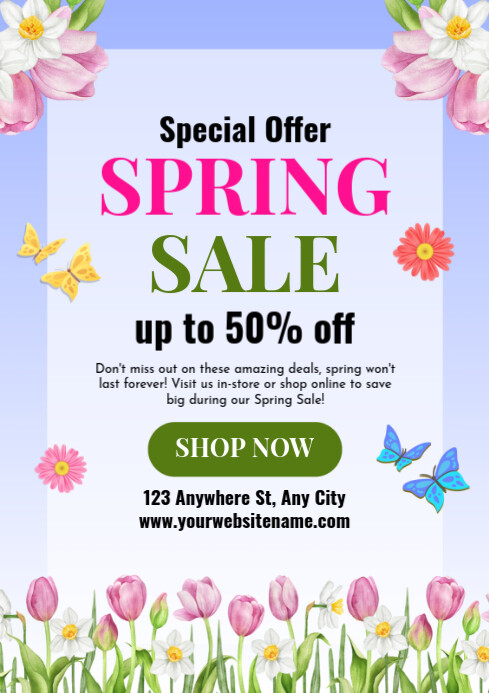 White Floral Spring Sale A4 Template | PosterMyWall