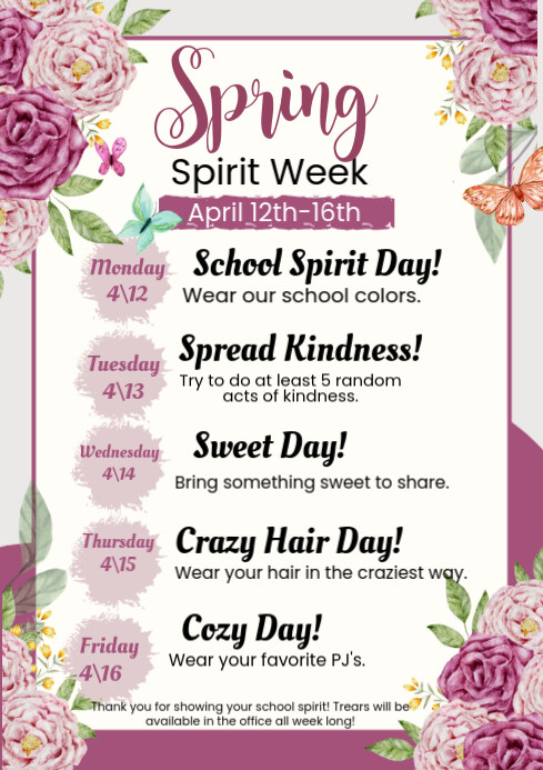 White Floral Spring Spirit Week A4 Templat | PosterMyWall