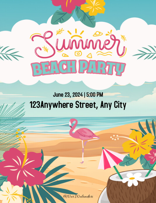 White Floral Summer Beach Party Pamflet (lett Template | PosterMyWall