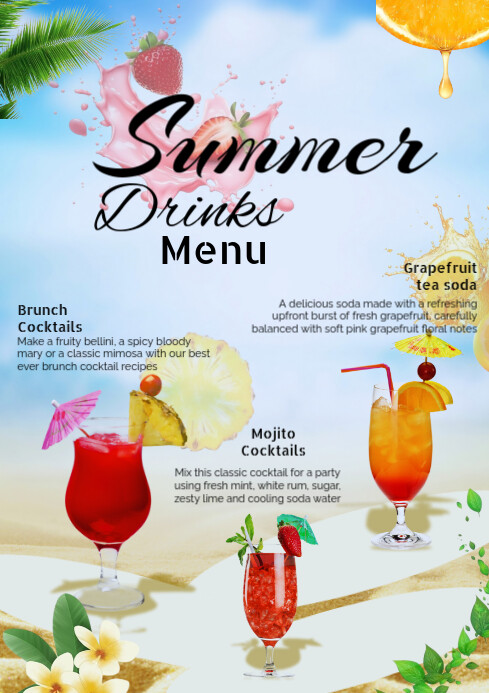 Plantilla de White Floral Summer Drinks A4 | PosterMyWall