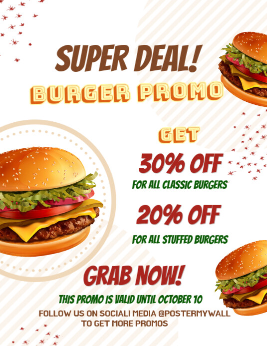 White Floral Super Burger Deal Flyer (us Letter) Template | PosterMyWall