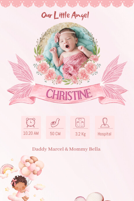 Copy of White Floral Templete For Announce Baby Girl With Soft Pink ...