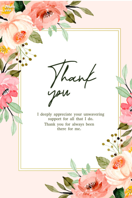 White Floral Thank You Card Poster Template | PosterMyWall