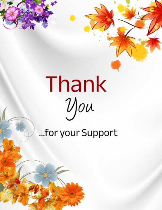 White Floral Thank You For Your Support Flyer (us Letter) Templat ...