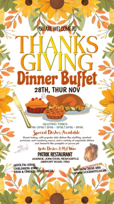 White Floral Thanksgiving Dinner Buffet Flyer/poster Template Digital ...