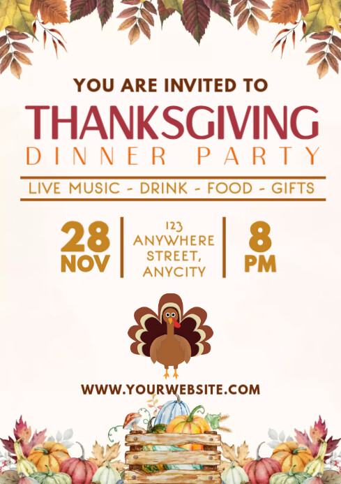 Modèle White Floral Thanksgiving Dinner Party A4 | PosterMyWall