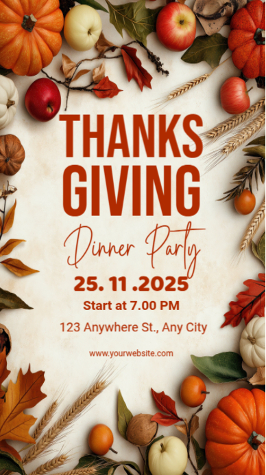 White Floral Thanksgiving Dinner Party Instagram Story Template ...