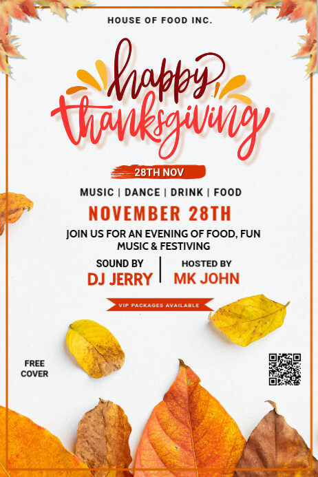 White Floral Thanksgiving Dinner Poster Template | PosterMyWall