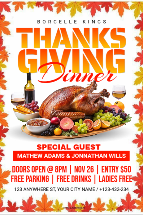 White Floral Thanksgiving Dinner Poster Template | PosterMyWall