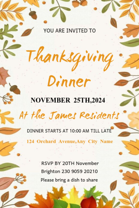 Szablon White Floral Thanksgiving Dinner Poster | PosterMyWall