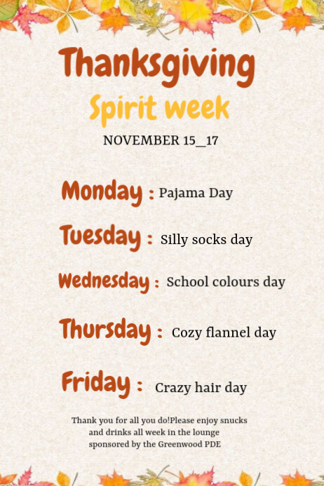 Copy of White Floral Thanksgiving Spirit Week Poster | PosterMyWall