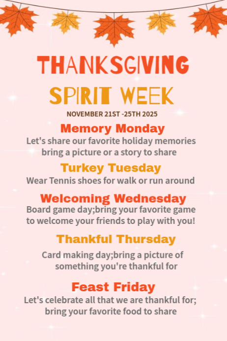 White Floral Thanksgiving Spirit Week Poster Template | PosterMyWall