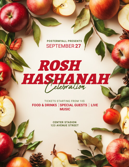 Copy of White Floral Top View Rosh Hashanah Flyer (us | PosterMyWall