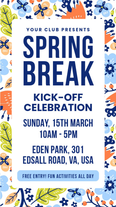 White Floral Typographic Spring Break Celebration Event Festival Party ...