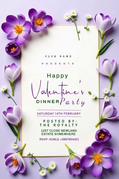 White Floral Valentine Dinner Party Invitation Banner 4' × 6' Template ...