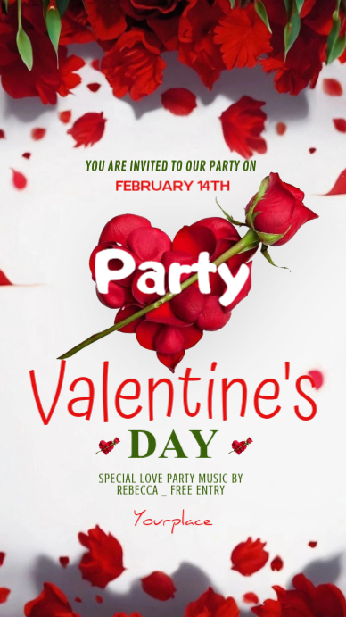 White Floral Valentine Party Invite Flyer Digital Display (9:16 ...
