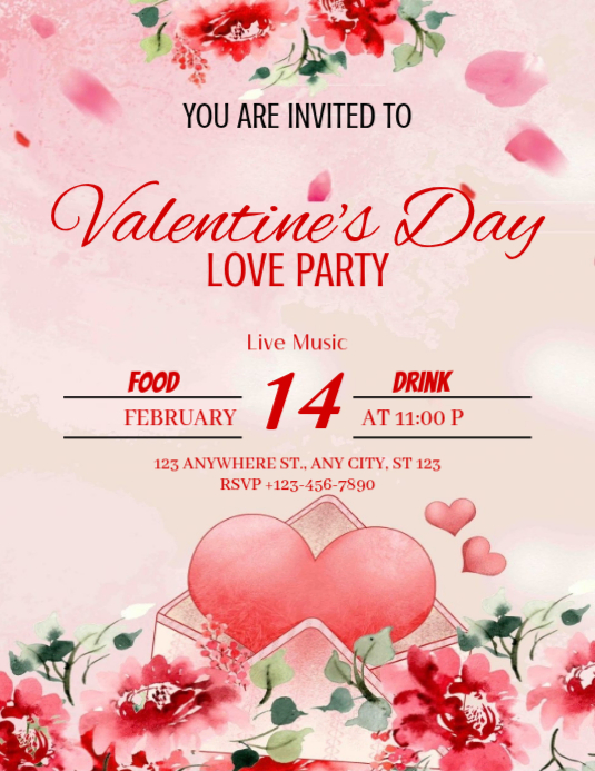 White Floral Valentines Day Invitation Etsy Flyer (us Letter) Template ...