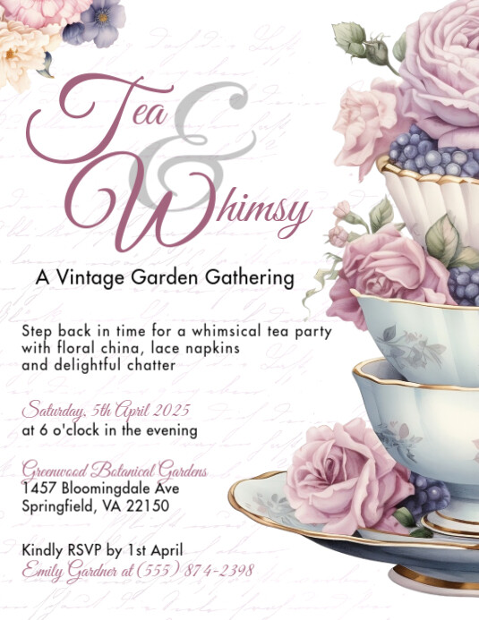 Copy of White Floral Vintage Tea Party Invitation Flyer (us Letter ...