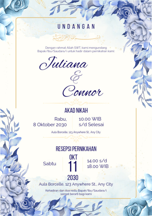 Plantilla de White Floral Wedding Card A5 | PosterMyWall