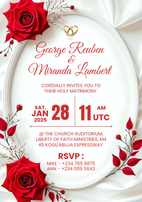 White Floral Wedding Ceremony Invitation Card A5 Template | PosterMyWall
