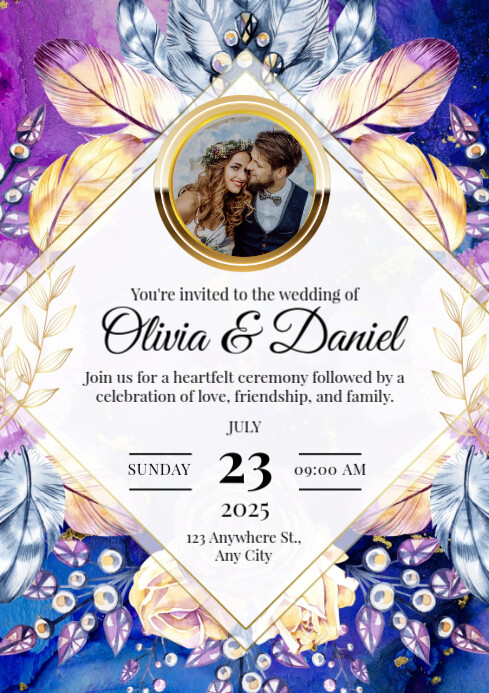 White Floral Wedding Invitation A4 Template | PosterMyWall