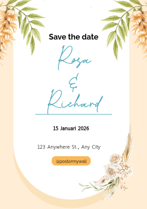 White Floral Wedding Invitation A4 Template | PosterMyWall