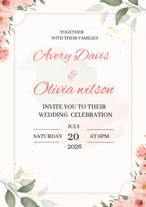 White Floral Wedding Invitation Card 2025 Design Template A6 | PosterMyWall