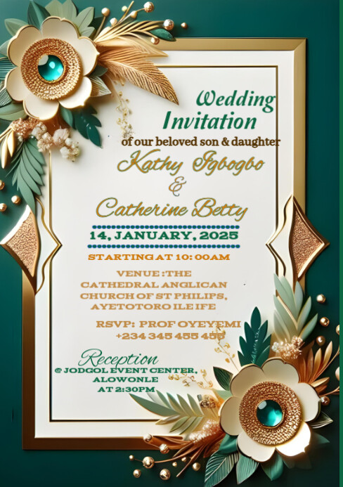 White Floral Wedding Invitation Card A5 Template | PosterMyWall