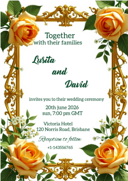 White Floral Wedding Invitation Card A6 Template | PosterMyWall