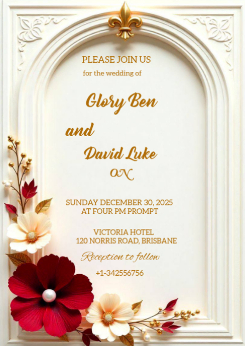 White Floral Wedding Invitation Card A6 Template | PosterMyWall