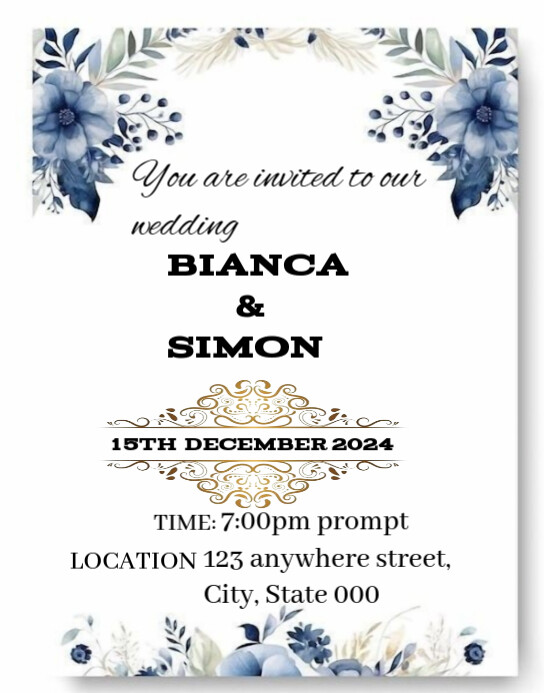 White Floral Wedding Invitation Card Design Poster/wallboard Template ...