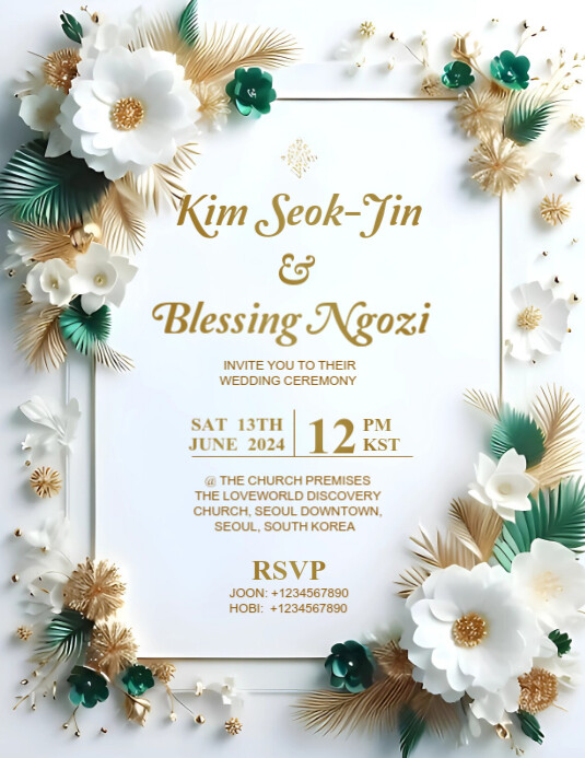 White Floral Wedding Invitation Card Flyer (us Letter) Modelo ...