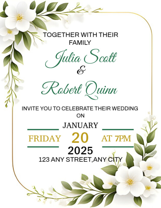 Modèle White Floral Wedding Invitation Card Flyer (us Letter ...