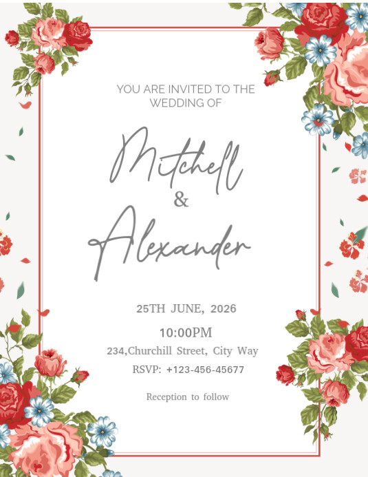 White Floral Wedding Invitation Cards Flyer (us Letter) Template ...