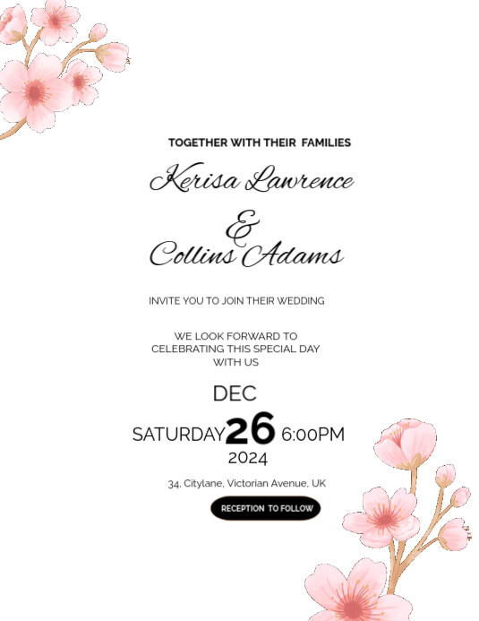 White Floral Wedding Invitation Cards Flyer (us Letter) Template ...