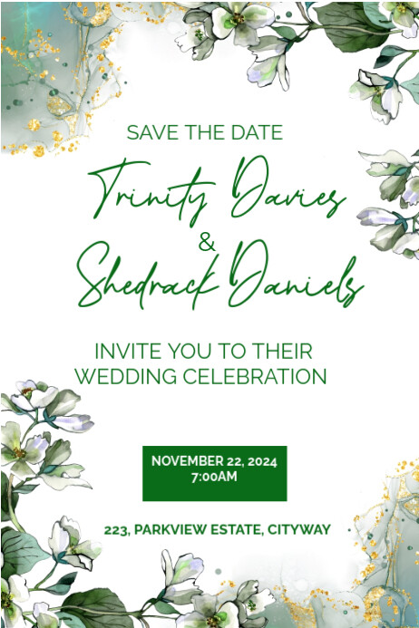 White Floral Wedding Invitation Cards Poster Template | PosterMyWall