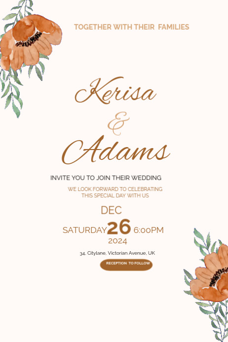 White Floral Wedding Invitation Cards Poster Template | PosterMyWall