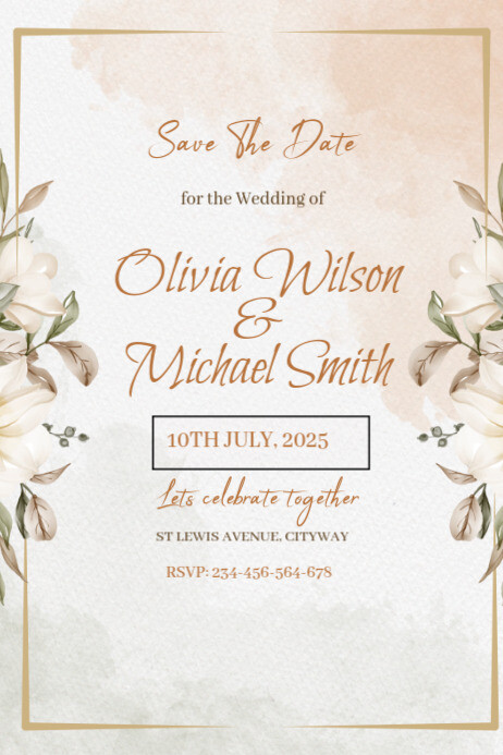 White Floral Wedding Invitation Cards Poster Template | PosterMyWall