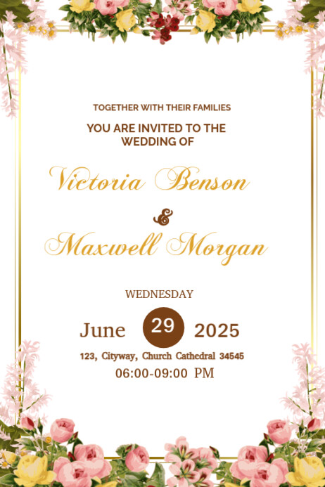 Copy of White Floral Wedding Invitation Cards Poster | PosterMyWall