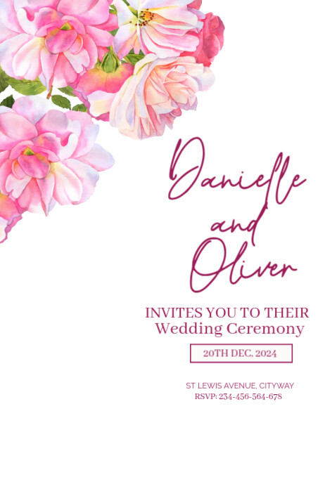 White Floral Wedding Invitation Cards Poster Template | PosterMyWall