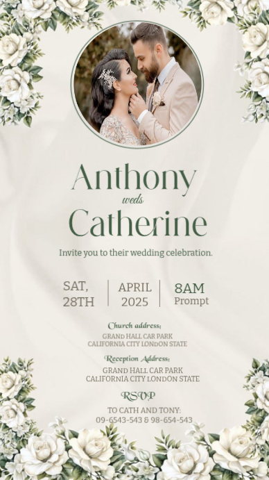 White Floral Wedding Invitation Design Flyer Instagram Story Template ...