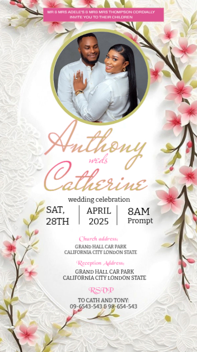 White Floral Wedding Invitation Design Template Instagram Story ...