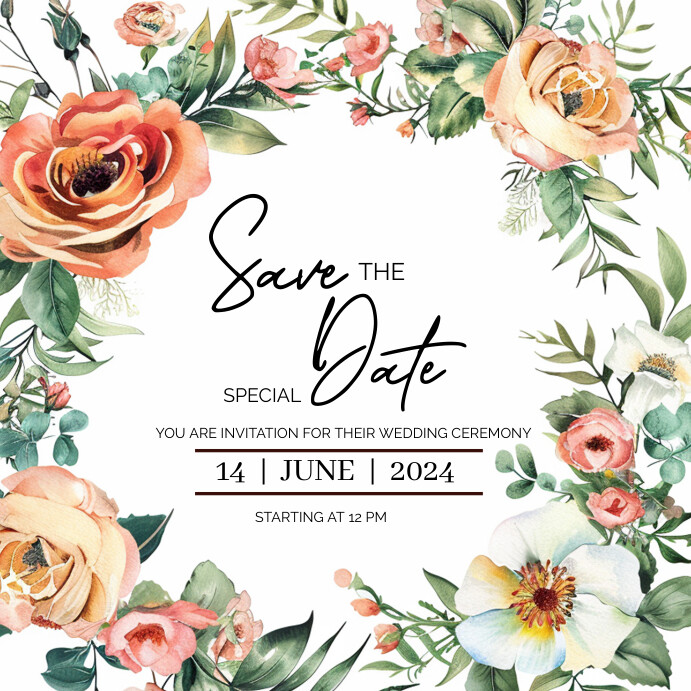 White Floral Wedding Invitation Instagram Pos Template | PosterMyWall