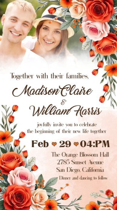White Floral Wedding Invitation Instagram Story Template | PosterMyWall