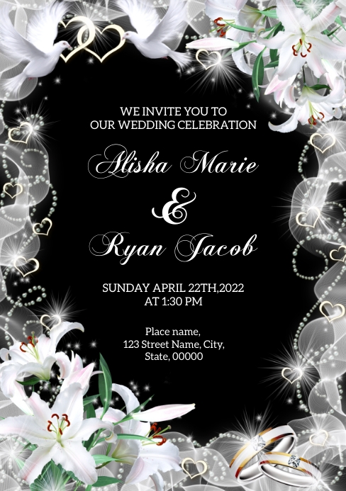White floral Wedding Invitation Template | PosterMyWall