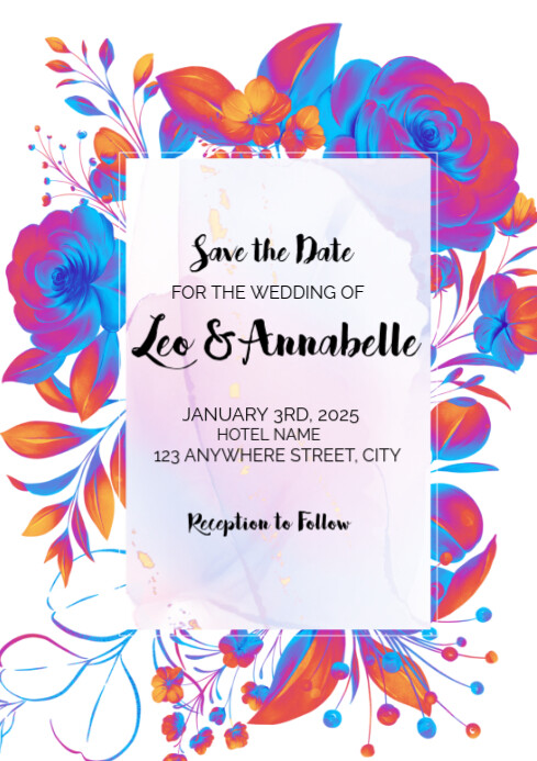 White Floral Wedding Invitations A4 Template | PosterMyWall