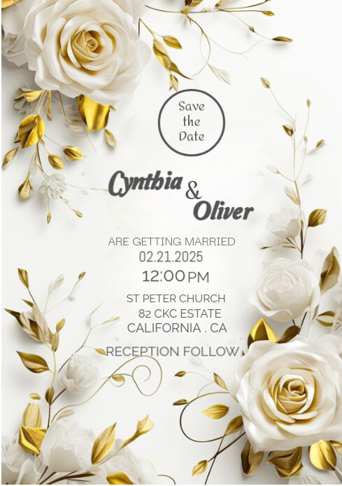 White Floral Wedding Invitations Card A4 Templat | PosterMyWall
